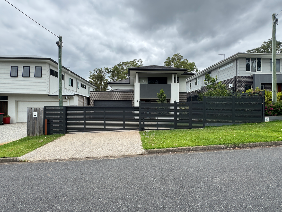 Horizontal Slat Sliding Gate | Raked Bottom Gate for Sloped Driveways ...